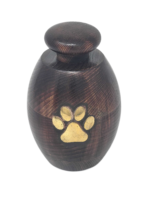 Wood Pet Urn with Brass Paw Print Cremation Urn - IUPS147 | Infinityurns