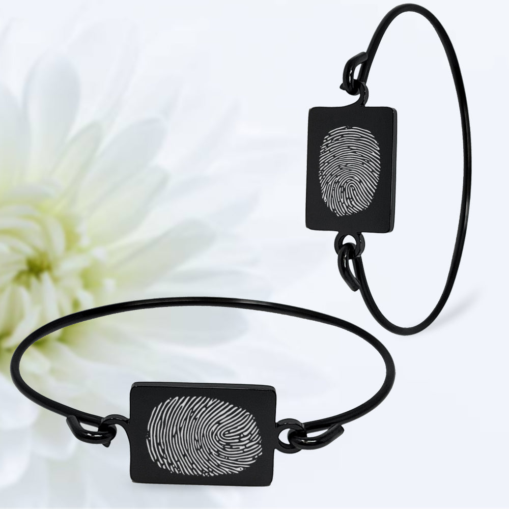 Black Polished Hook-On Fingerprint Bangle - Rectangle - IUHKBR100-B ...