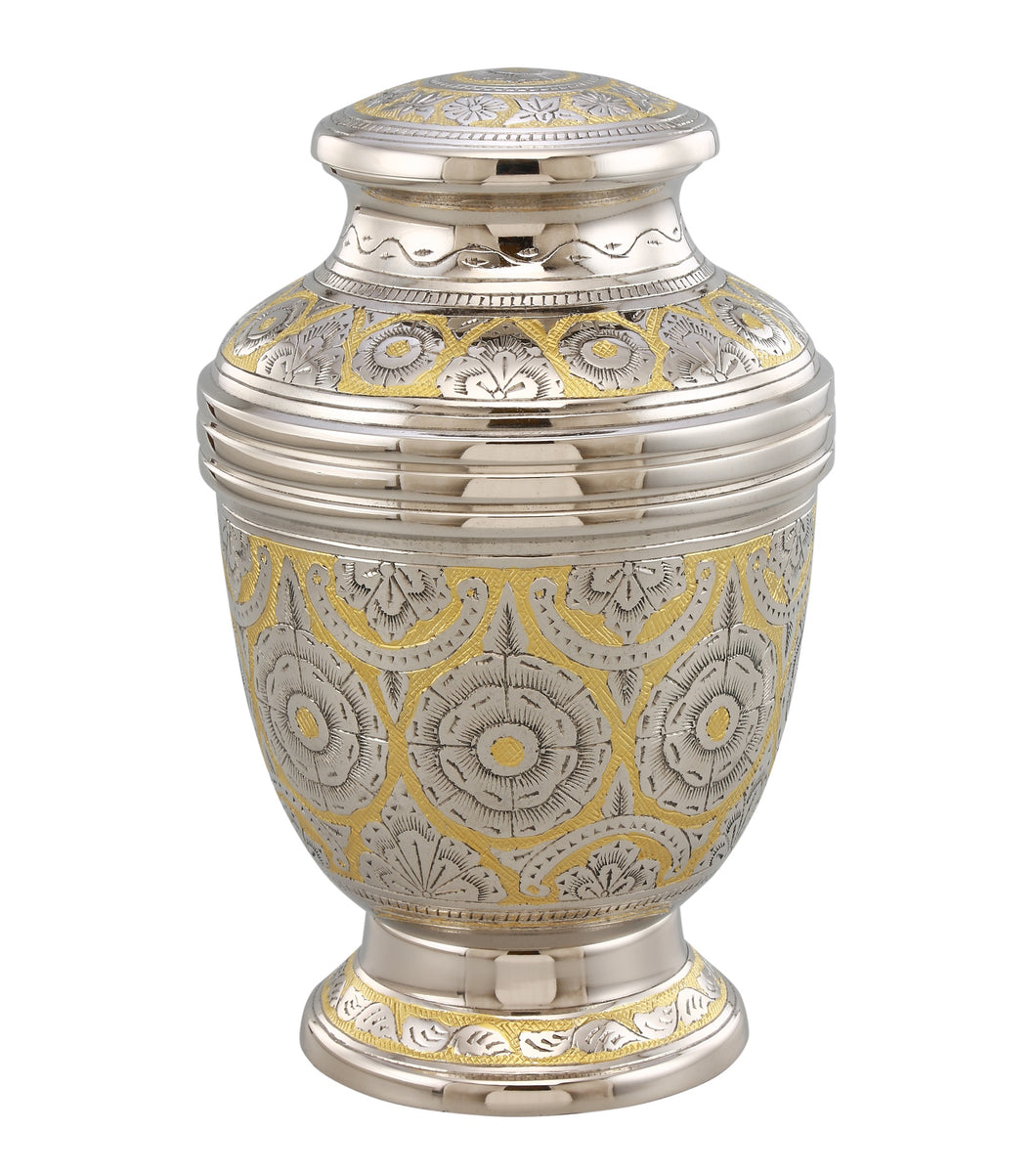 Virile Banded Floral Cremation Urn - IUET144AL| Infinityurns