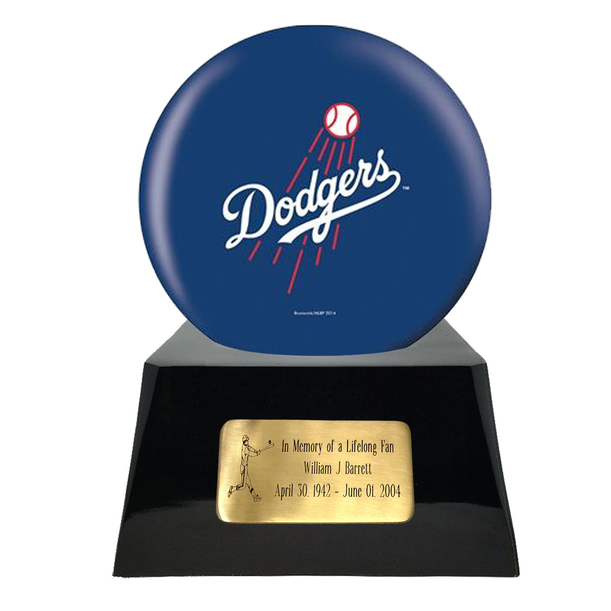 Baseball Trophy Urn Base with Optional Los Angeles Dodgers Team Sphere ...